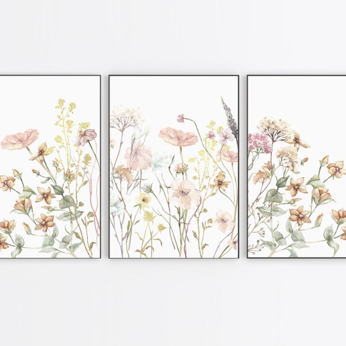 Set of 3 Wildflower Prints Floral Wall Art Botanical Print - Etsy