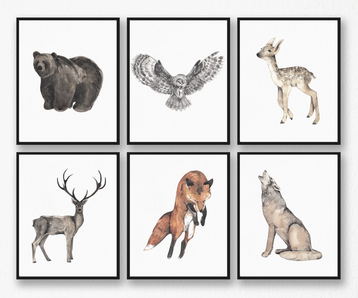 Set of 6 Woodland Animals Forest Animal Print Wall Art - Etsy