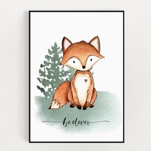 Be Brave Print - Bear Art Print - Woodland Nursery Prints - Fox Art ...