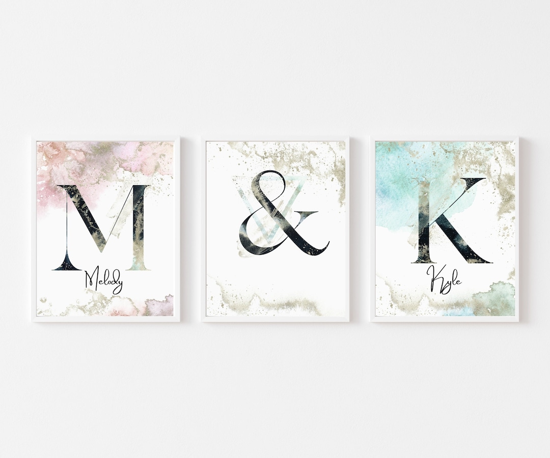 Personalized Couples Initial Print, Watercolor Anniversary Gift ...