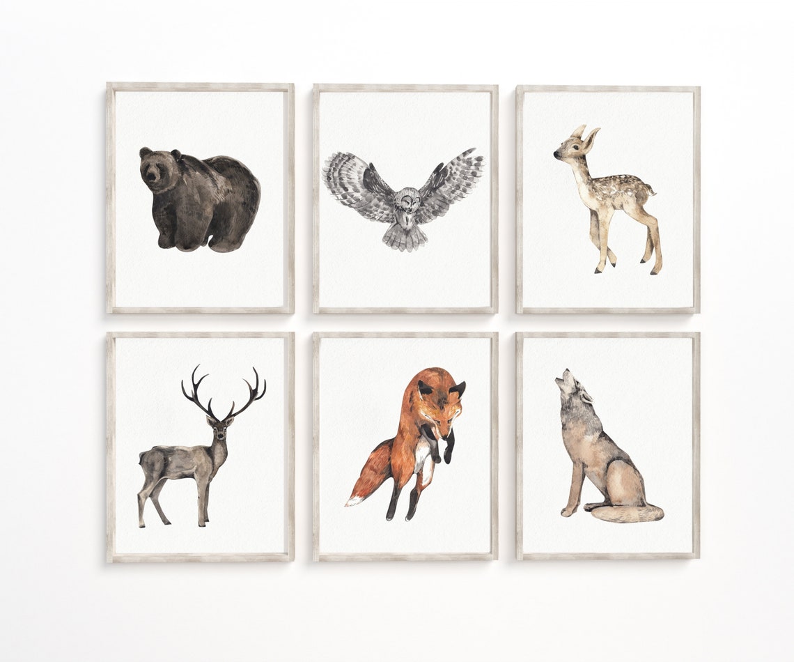 Set of 6 Woodland Animals Forest Animal Print Wall Art - Etsy