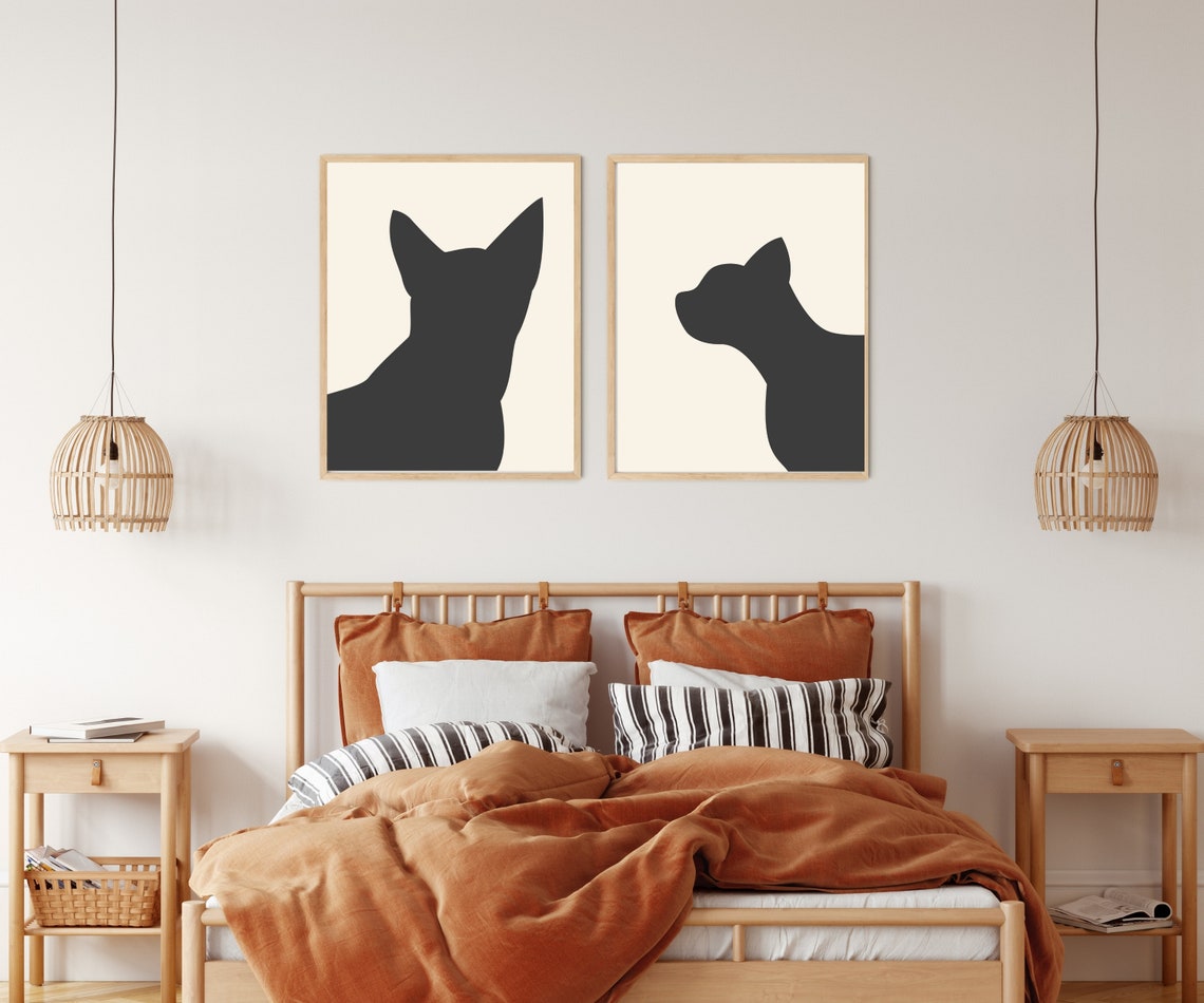 Minimalist Cat Print Set: Black and White Silhouette Wall Art (digital ...