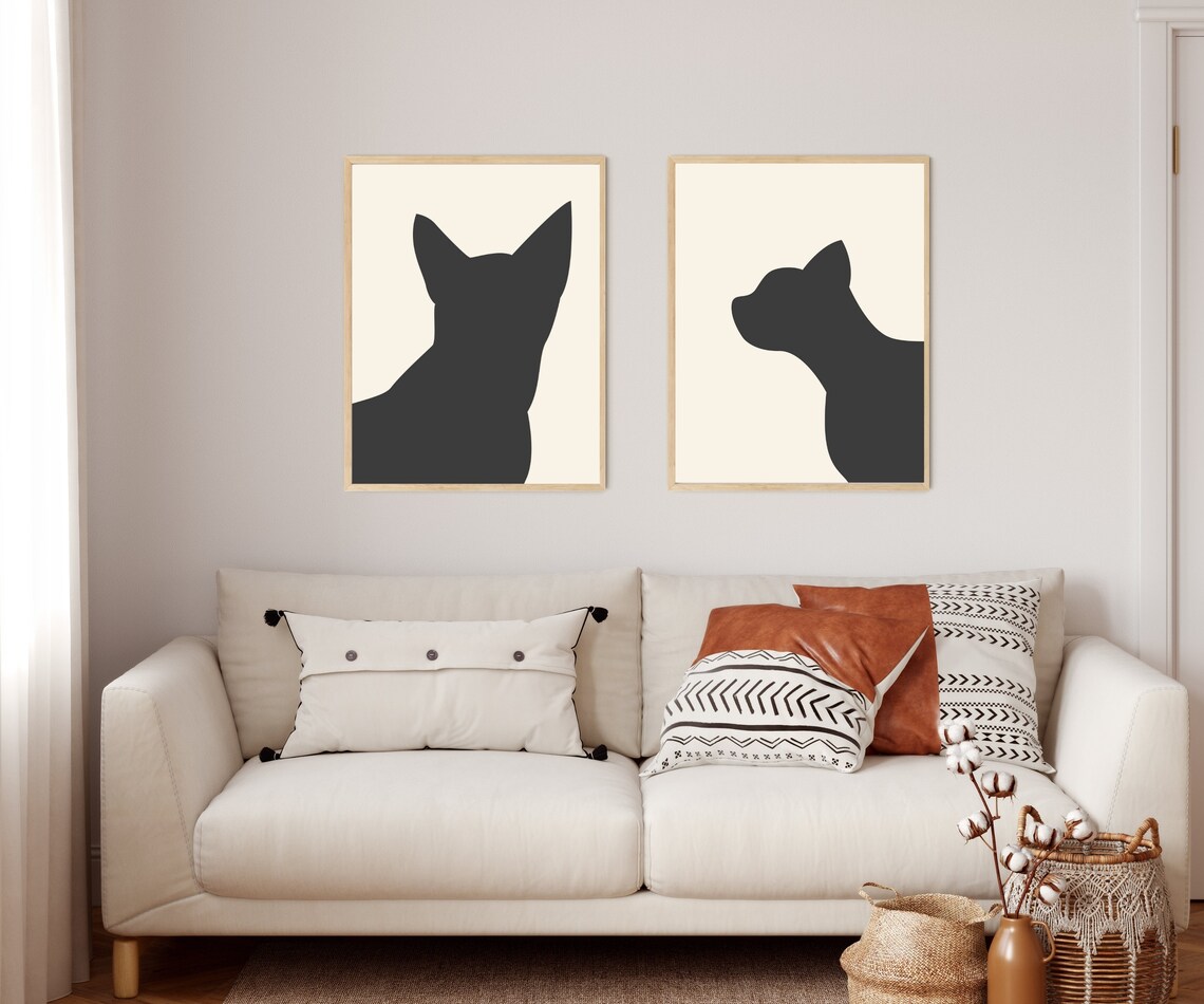 Minimalist Cat Print Set: Black and White Silhouette Wall Art (digital ...