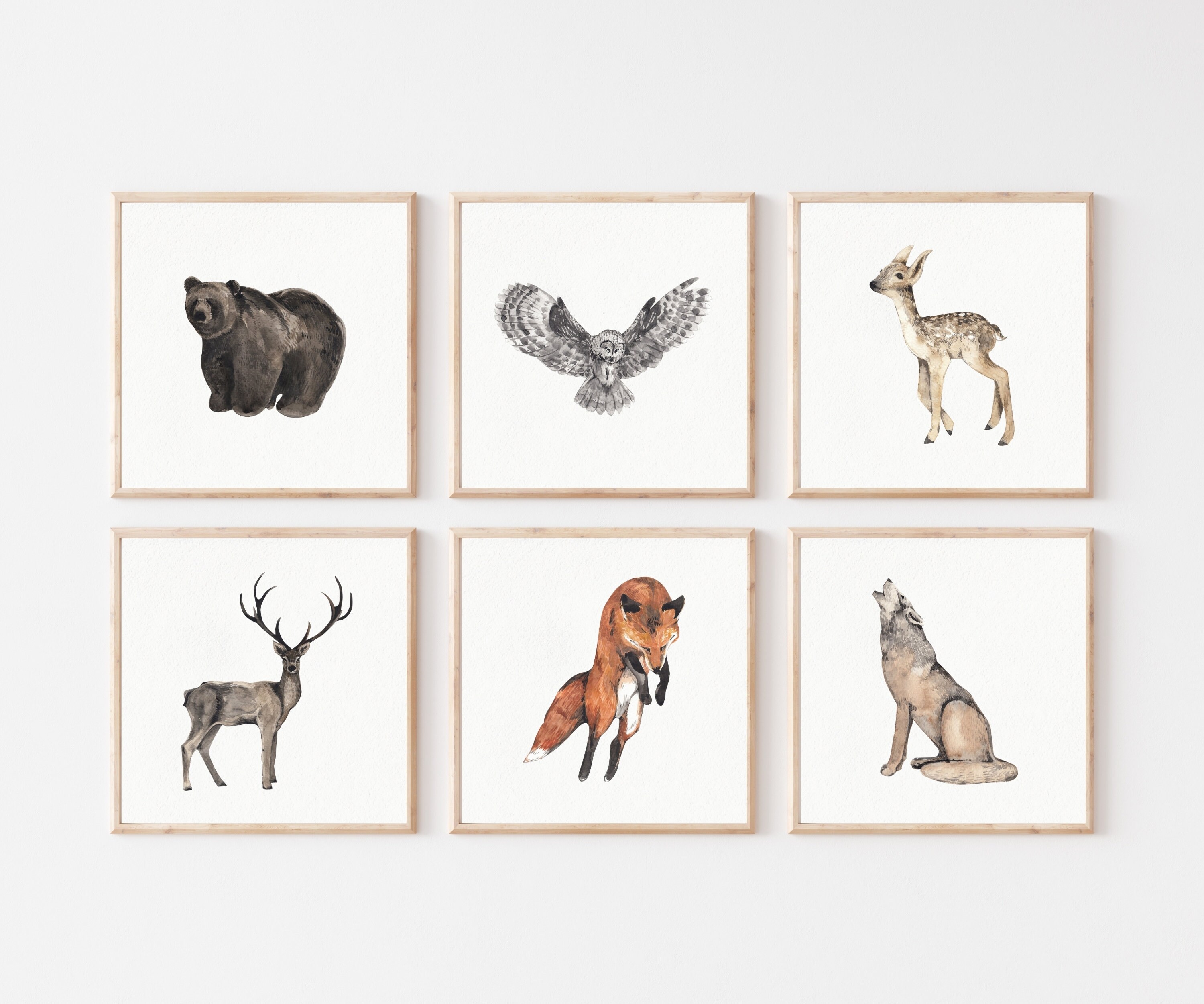 Set of 6 Woodland Animals Forest Animal Print Wall Art | Etsy