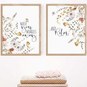 Floral Bathroom Prints Set: Boho Wildflower Wall Decor (digital ...
