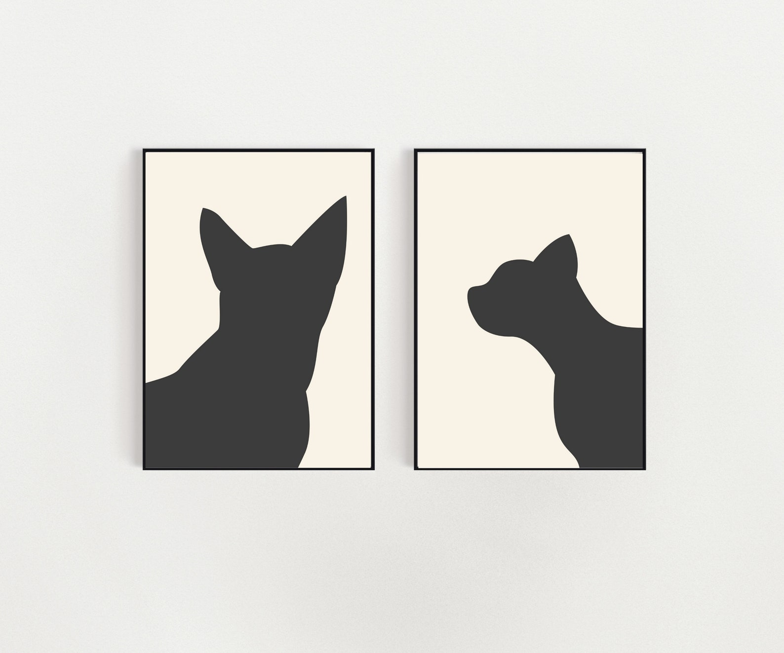 Minimalist Cat Print Set: Black and White Silhouette Wall Art (digital ...