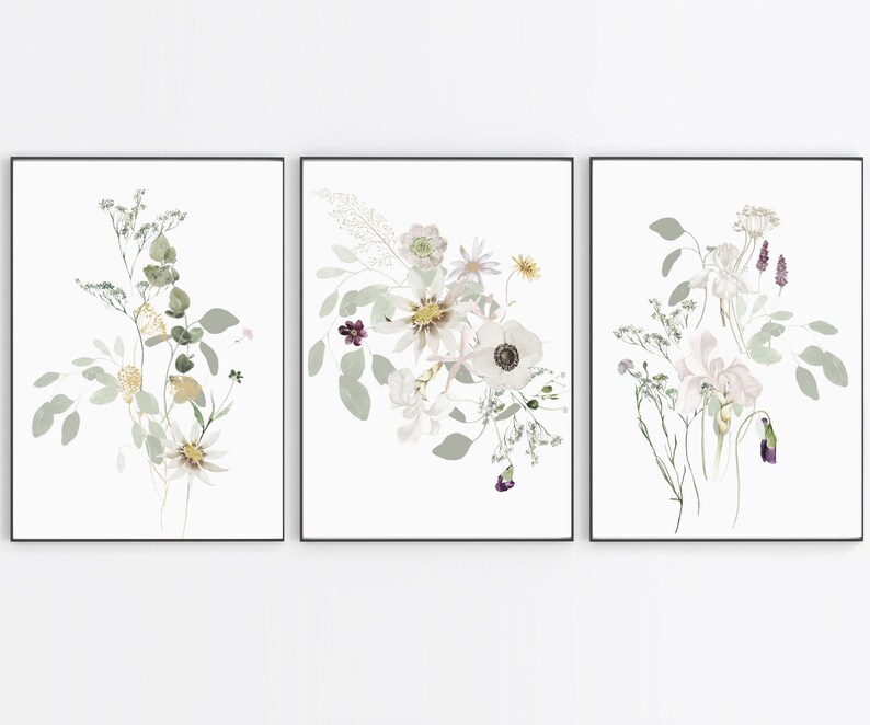 Set of 3 Wildflower Prints Floral Instant Art Printable - Etsy