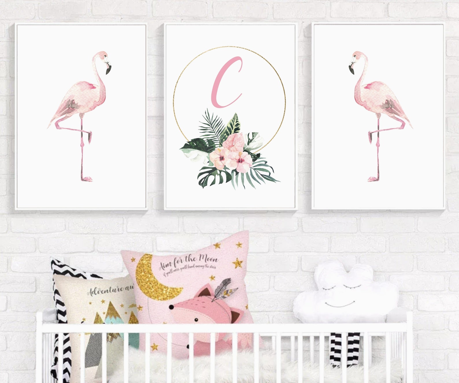 Set of 3 Flamingo Nursery Prints Personalized Nursery Print | Etsy