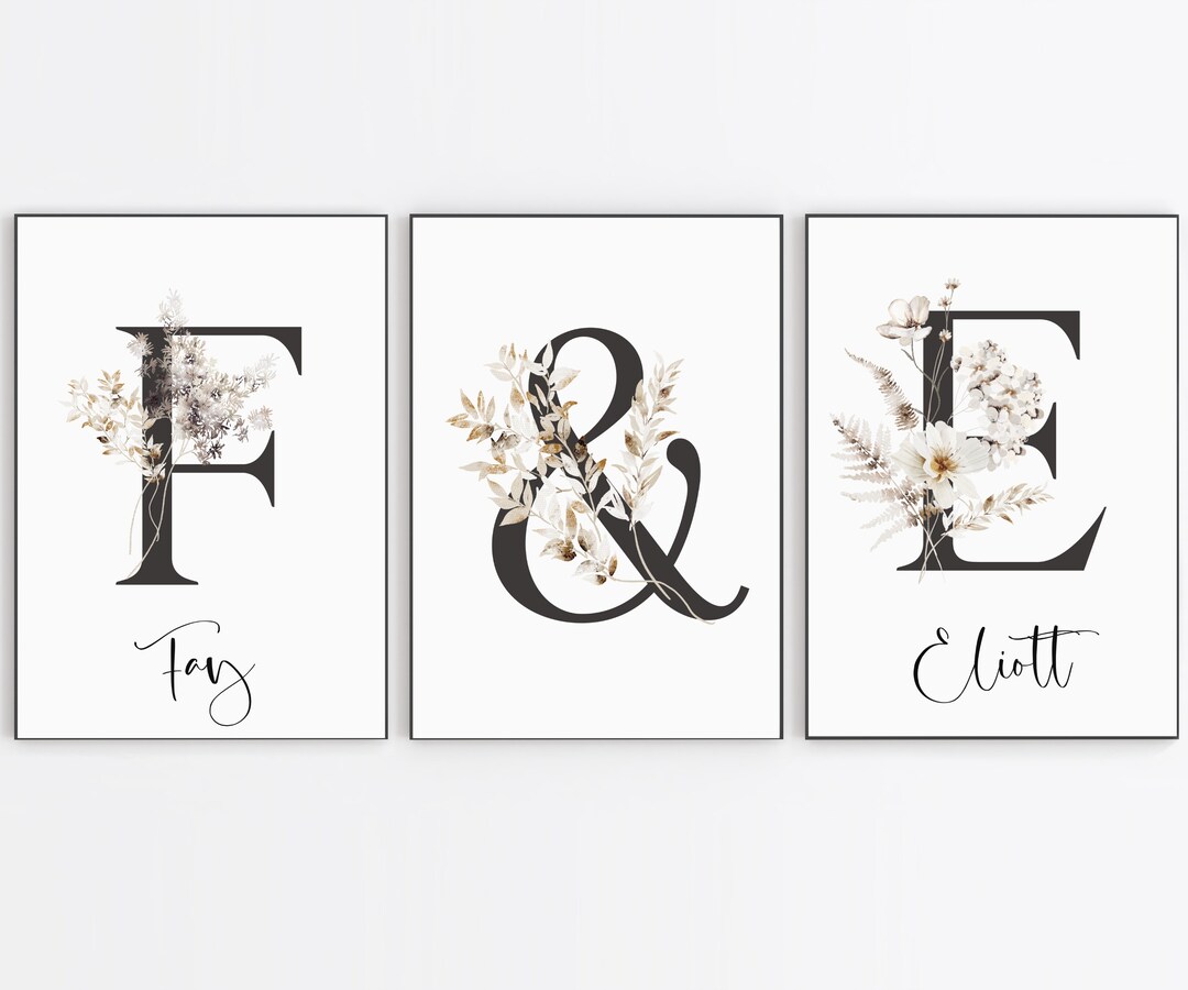 Personalized Couples Floral Initial Print - Bedroom Flower Print ...