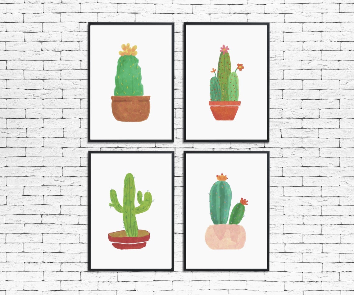 Set of 6 Watercolor Cactus Print Cactus Art Print Gallery | Etsy