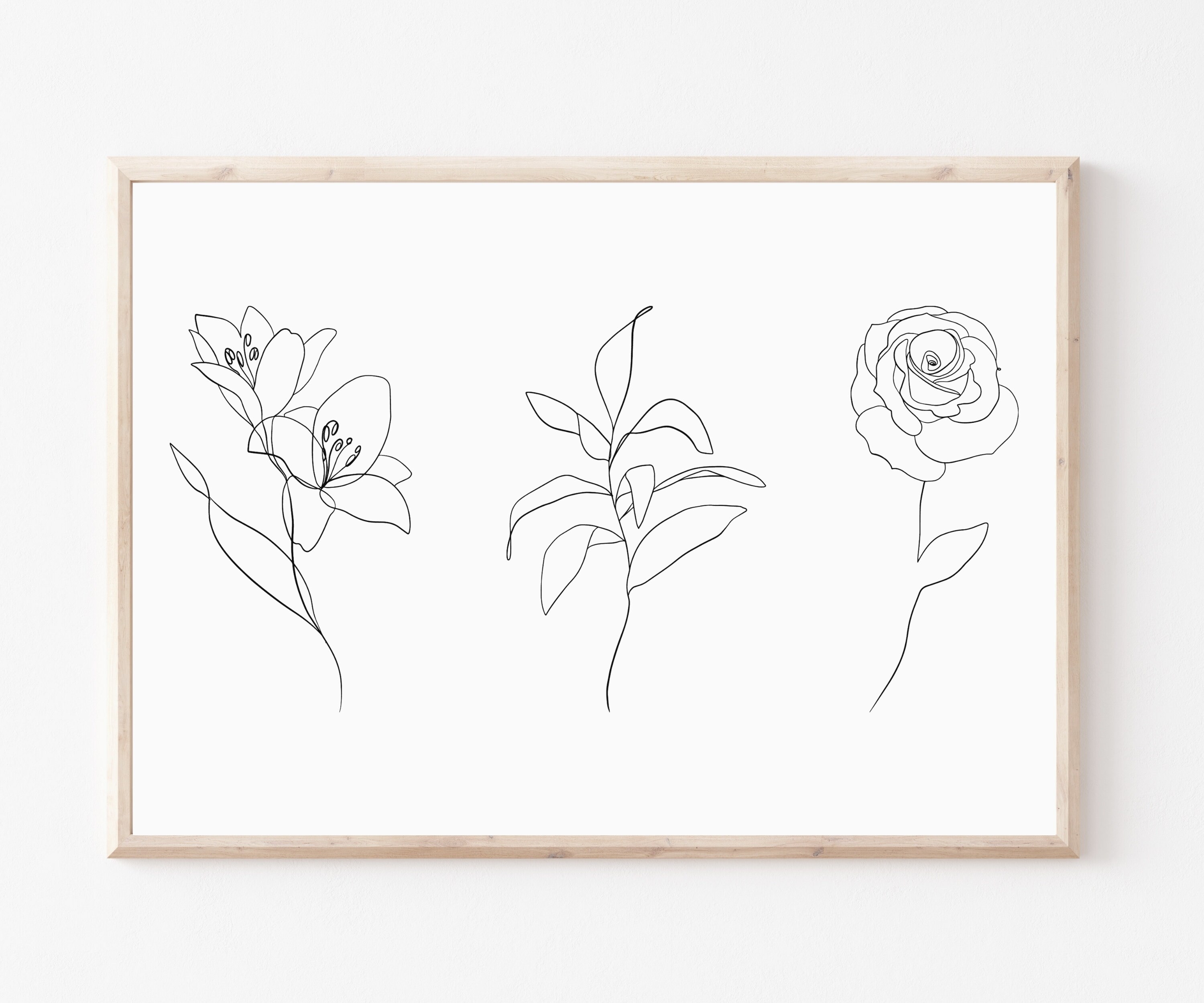 Flower Line Art Botanical Line Art Print Floral Line Art | Etsy