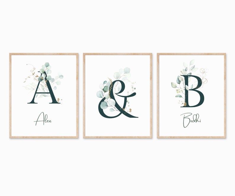 Personalized Floral Initial Print: Couples Bedroom Decor (digital ...