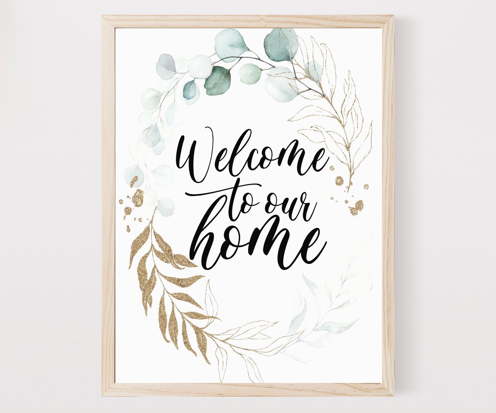 Welcome Home Printable Art: Eucalyptus Wreath, Farmhouse Decor (digital ...