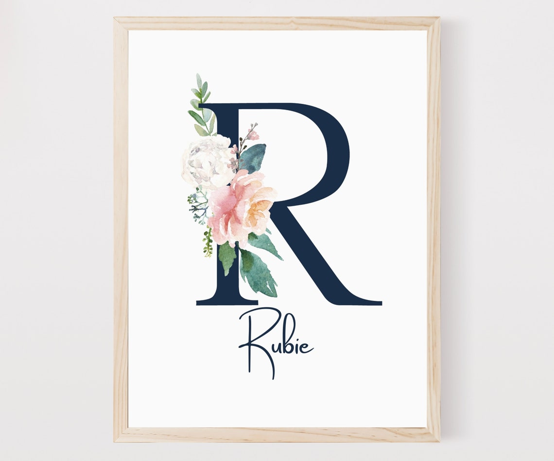 Personalised Floral Initial Print Nursery Decor New Baby | Etsy