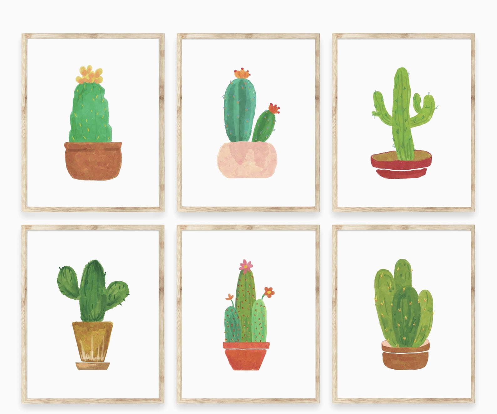 Set of 6 Watercolor Cactus Print Cactus Art Print Gallery - Etsy