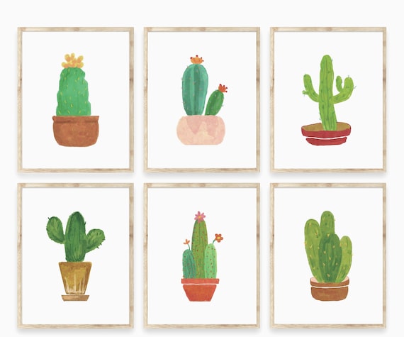 Set of 6 Watercolor Cactus Print Cactus Art Print Gallery | Etsy