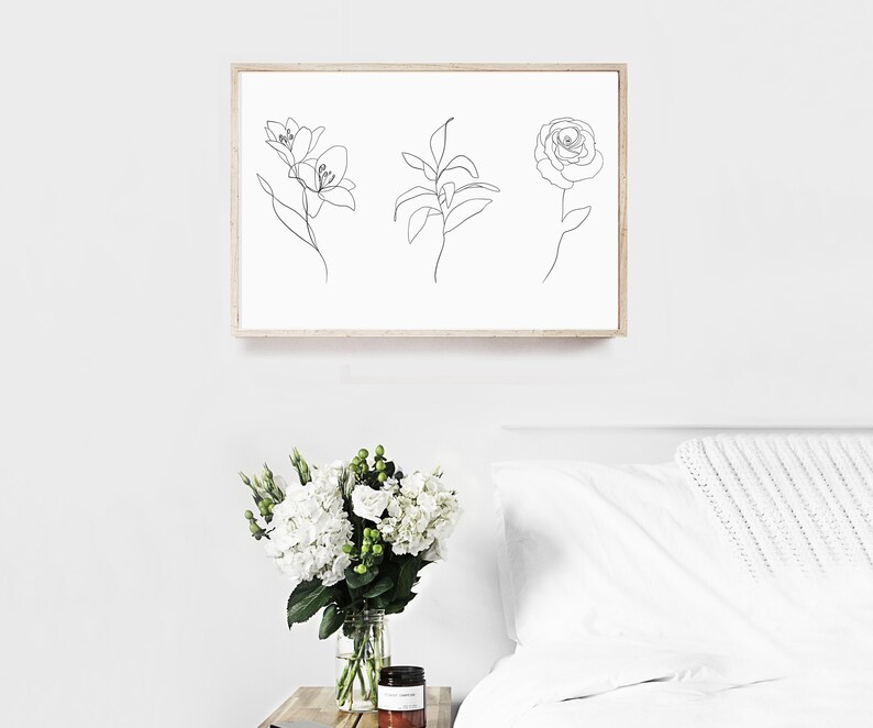 Flower Line Art Botanical Line Art Print Floral Line Art | Etsy