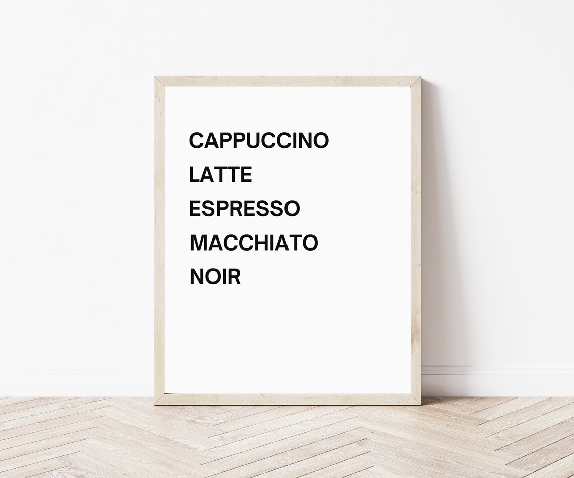 Coffee Chart Kitchen Art: Modern Coffee Menu Print (digital Download ...