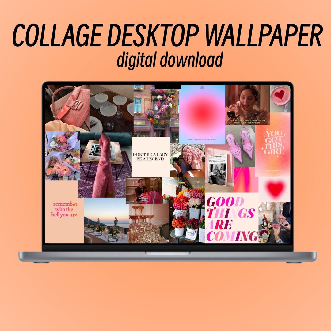Collage Laptop Wallpaper, Aesthetic Cool Girl Collage, Pink Collage ...