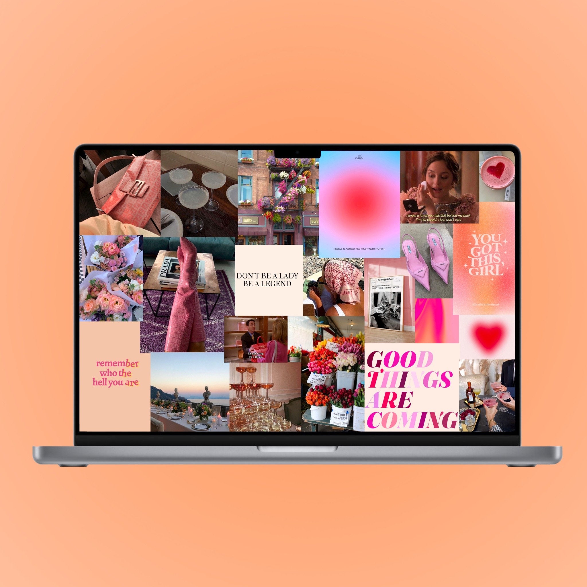 Collage Laptop Wallpaper, Aesthetic Cool Girl Collage, Pink Collage ...