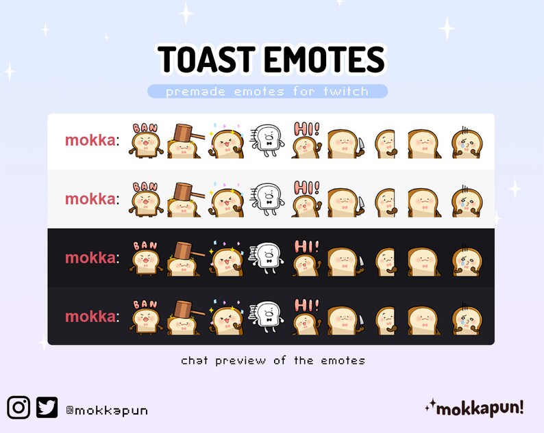9 Premade Twitch Discord Emotes Pack / Cute Kawaii Toast Mascot Bread ...