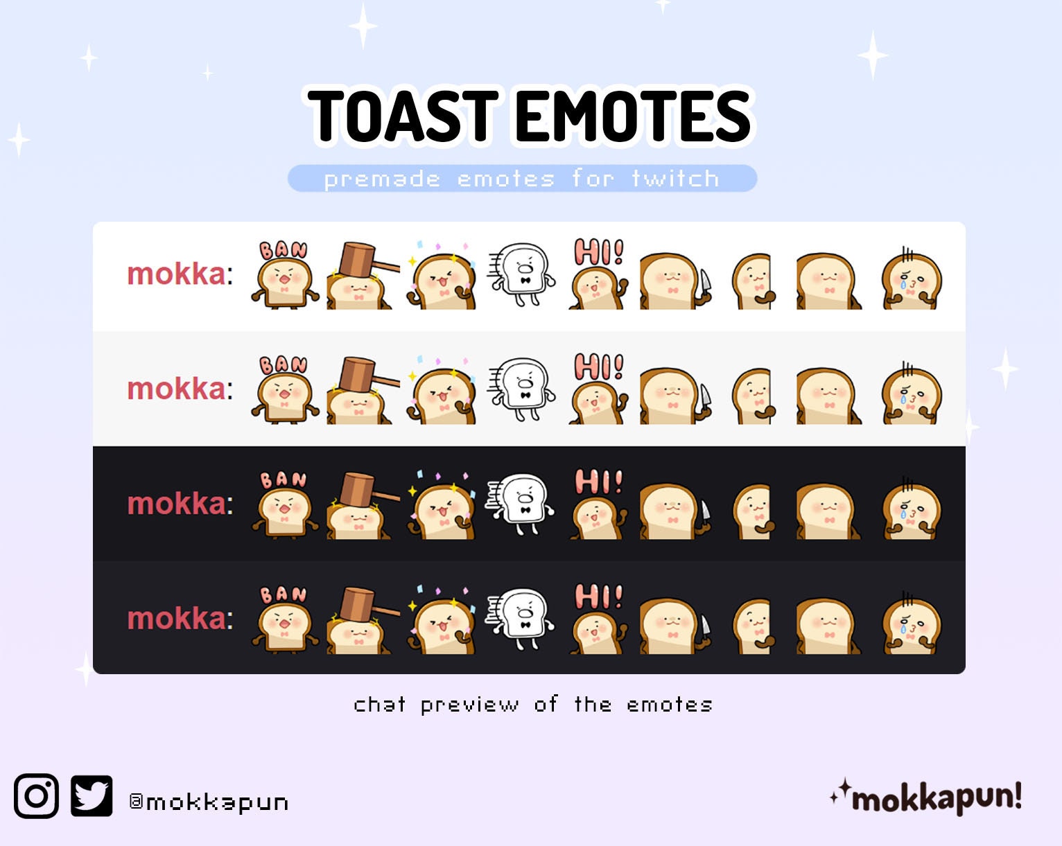 9 Premade Twitch Discord Emotes Pack / Cute Kawaii Toast Mascot Bread ...