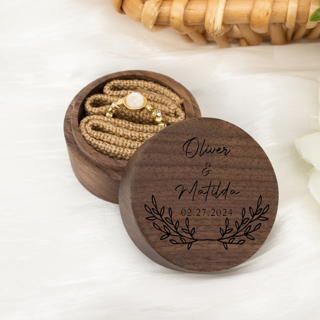 Engraved Round Wood Box,personalized Wedding Ring Box,engagement Ring ...