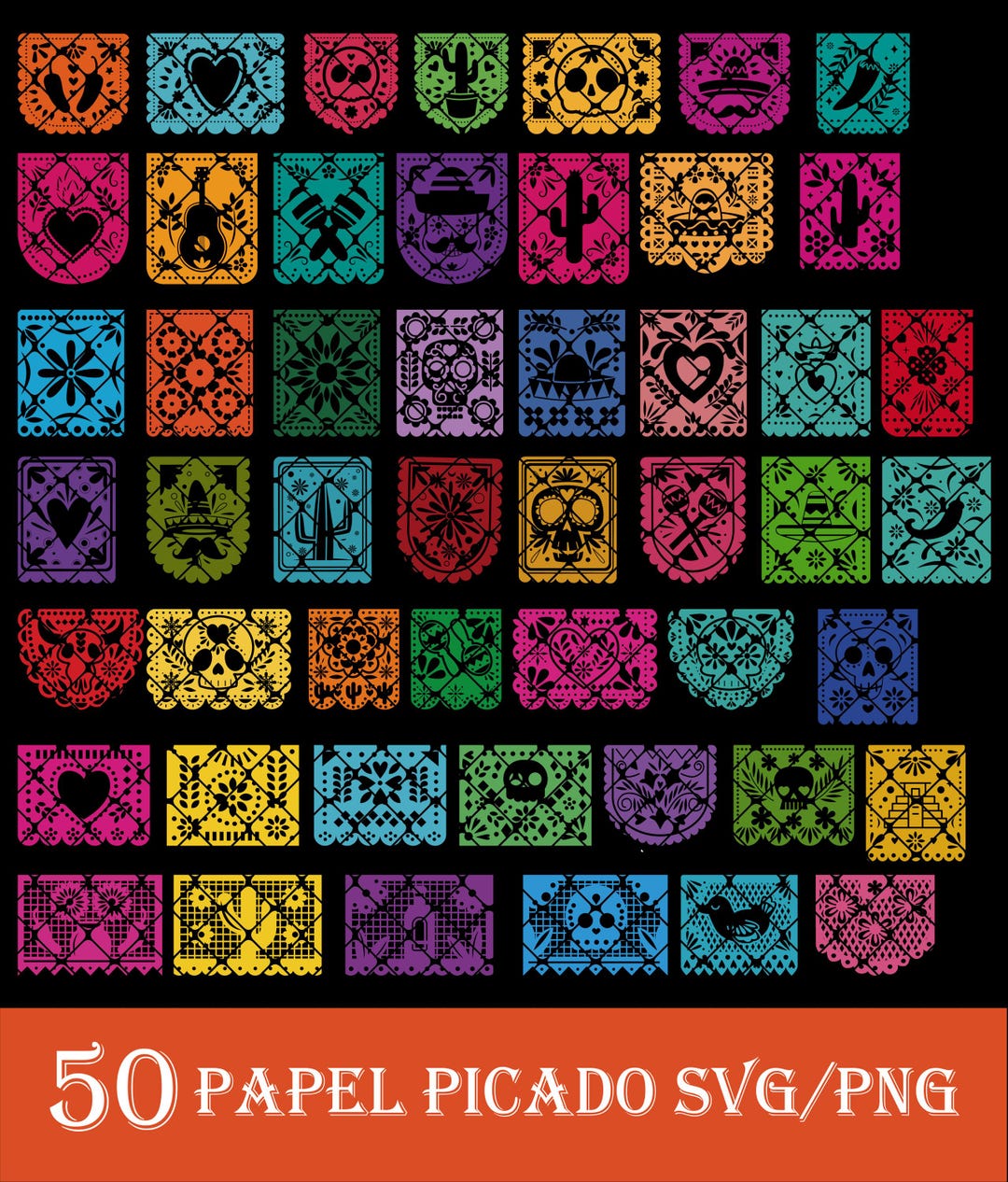 Digital Papel Picado PNG, SVG, for Cutting and Printing Project. Day of ...