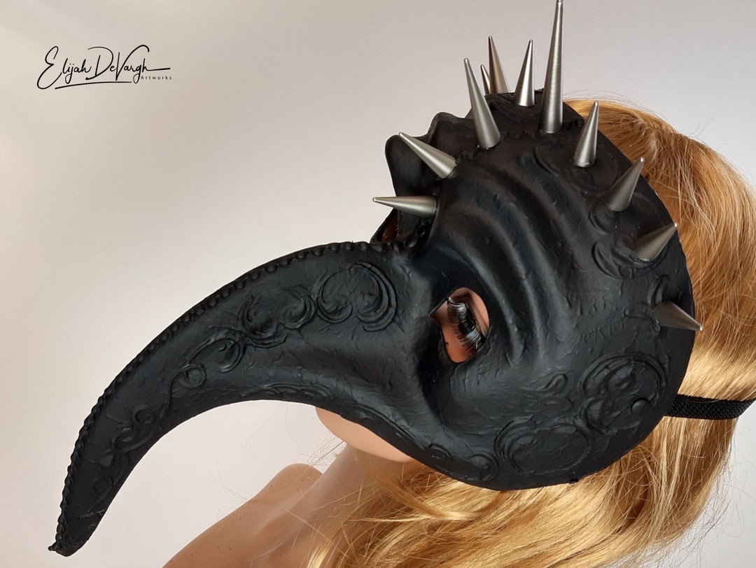 Black Silver Demon Mask With Spikes - Etsy