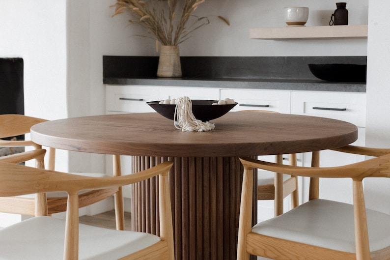 HALO Solid Wood Round Fluted Pedestal Dining Table made to - Etsy