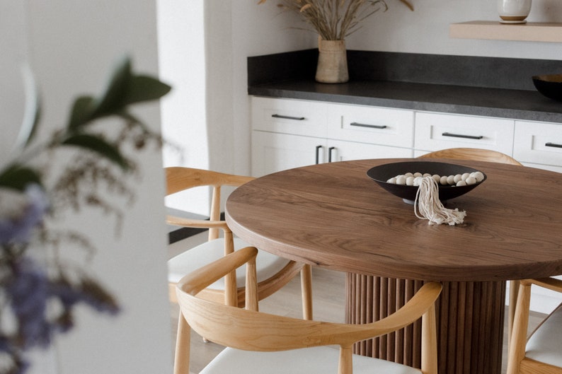 HALO Solid Wood Round Fluted Pedestal Dining Table made to - Etsy