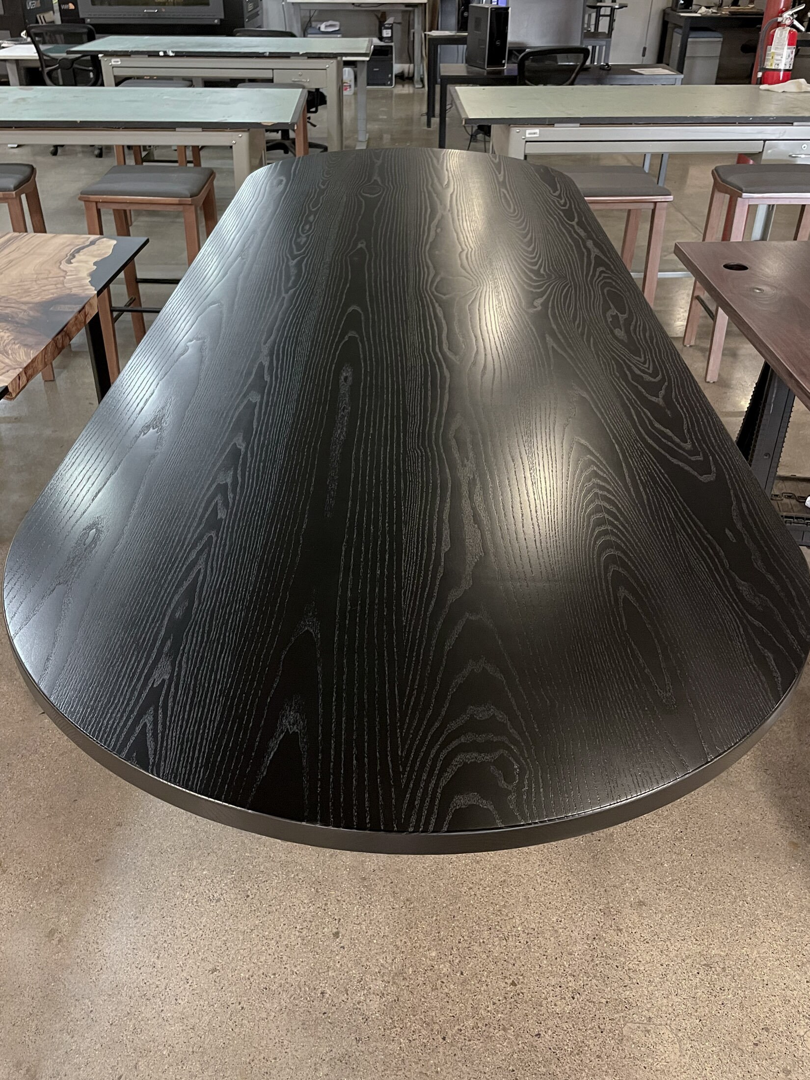 UMBRA- Solid Wood Black Oval Dining Table With 3 Fluted Pedestal Bases ...