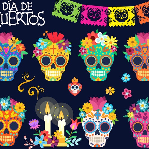 Day of the Dead Clip Art Dia De Los Muertos Graphics Fiesta - Etsy
