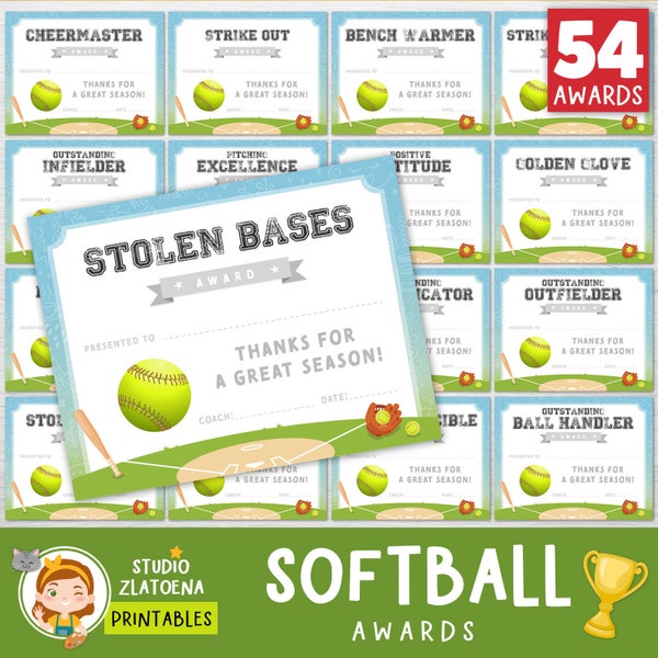 Softball Award Template - Etsy