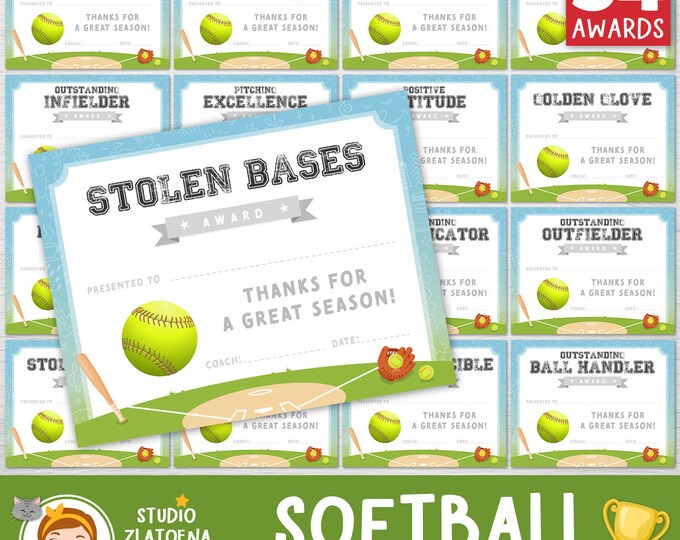 Editable Softball Award Certificate Template | Canva Template ...