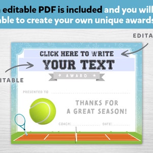 Editable Tennis Award Certificates, Tennis Award Ceremony Certificates ...