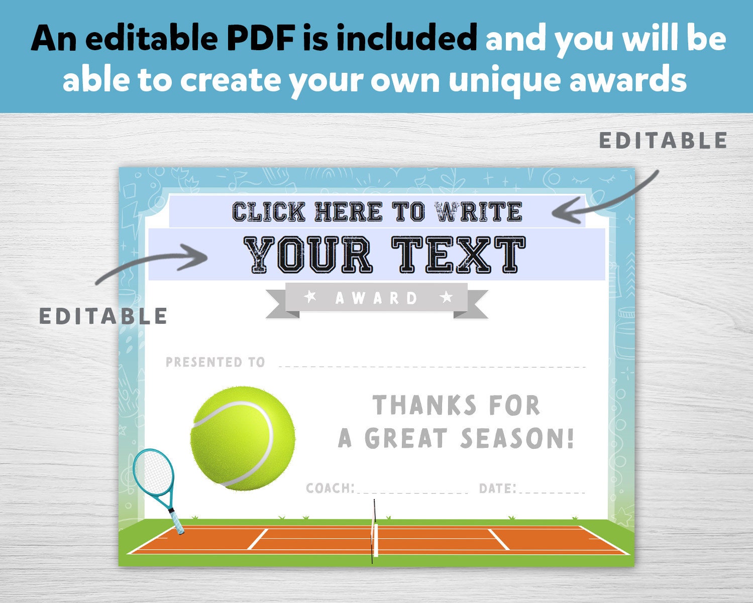 Editable Tennis Award Certificates, Tennis Award Ceremony Certificates ...