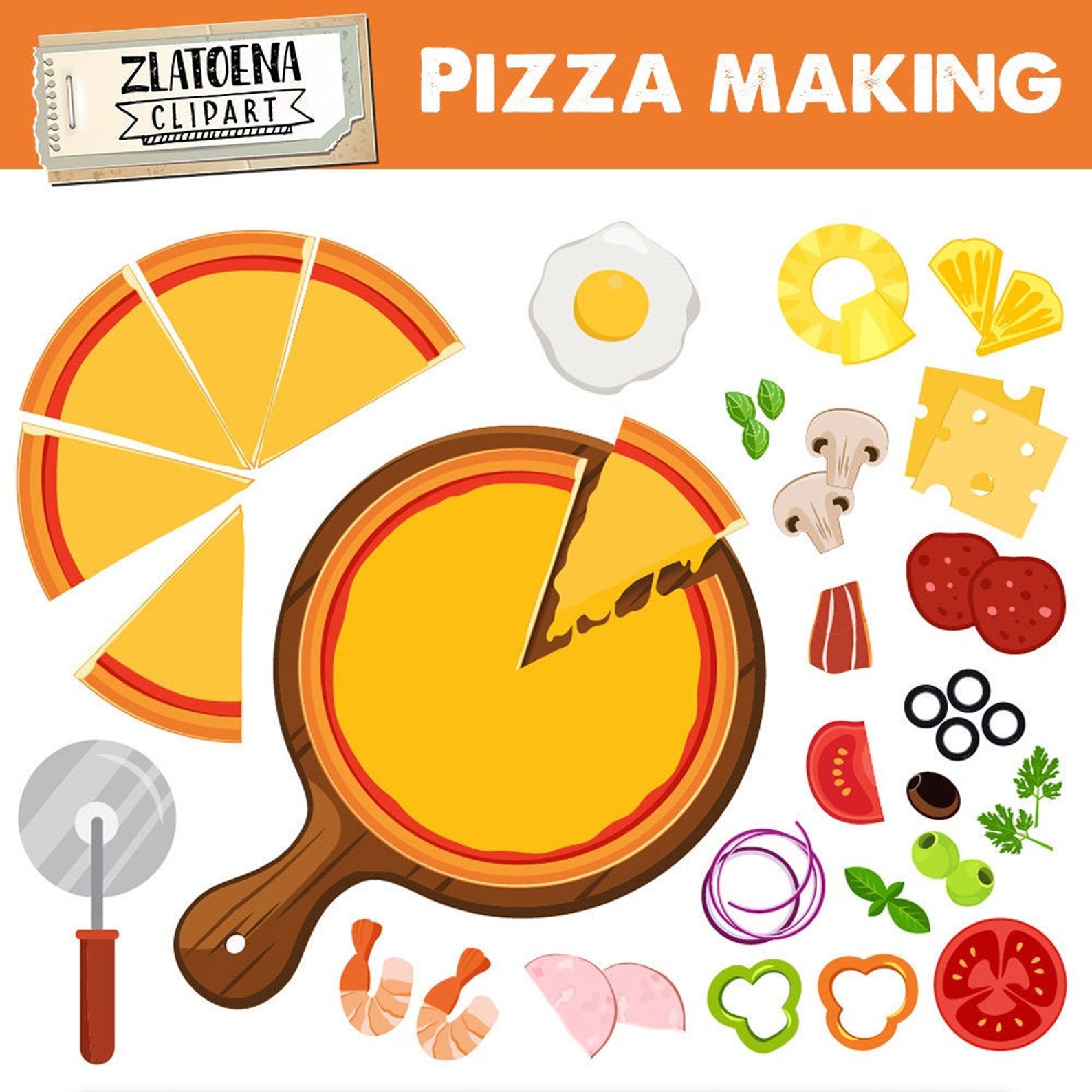 Pizza Clipart Pizza Party Clip Art DYI Pizza Graphics Pizza - Etsy