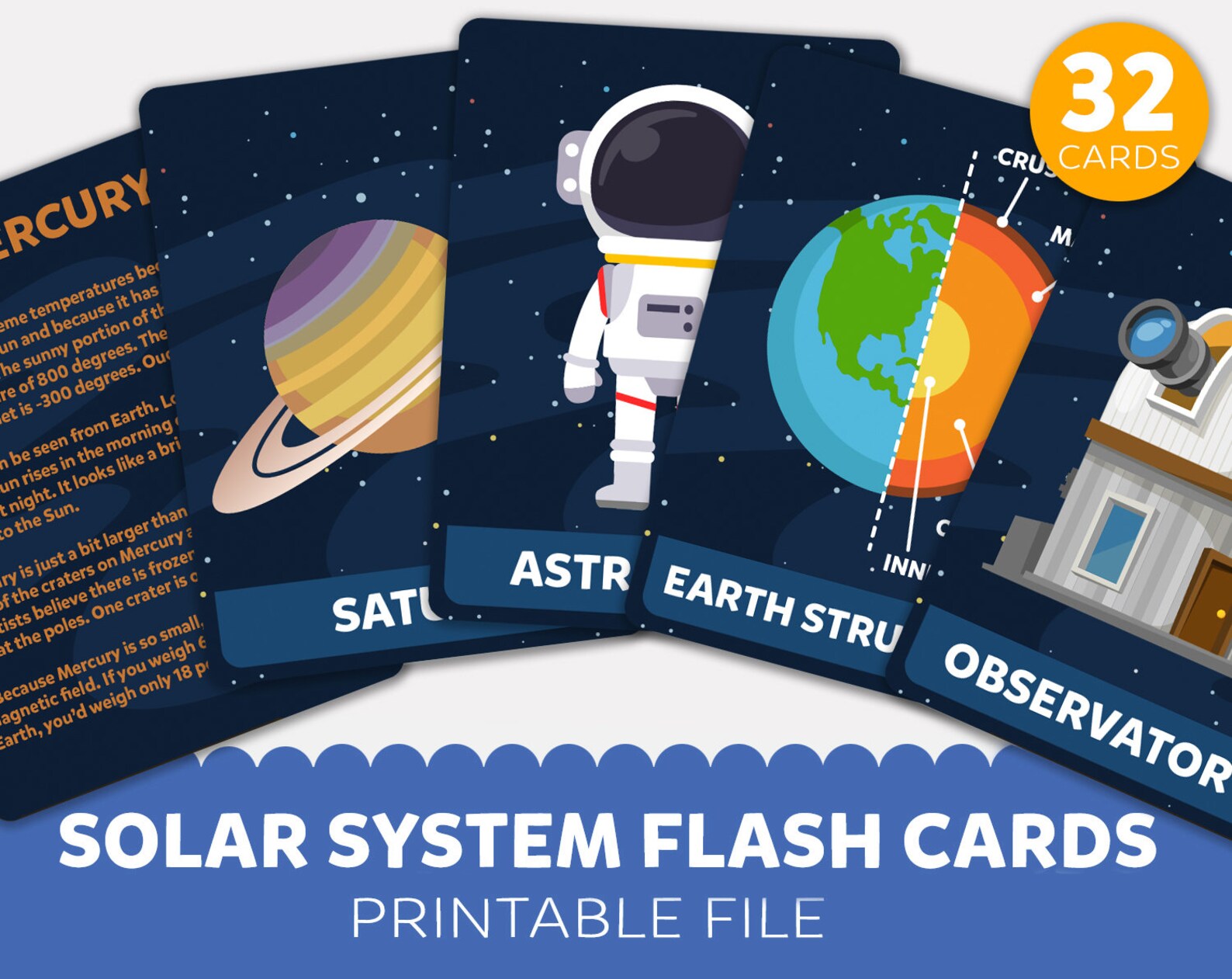 Solar System Flashcards Planets Flashcards Printable Planets - Etsy
