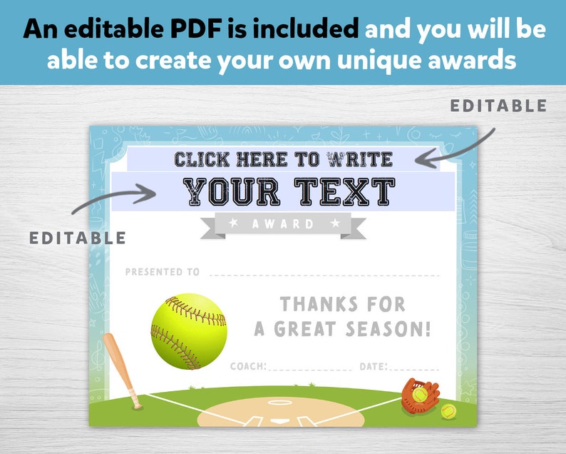 Editable Softball Award Certificates: End of Season Team Awards (PDF ...