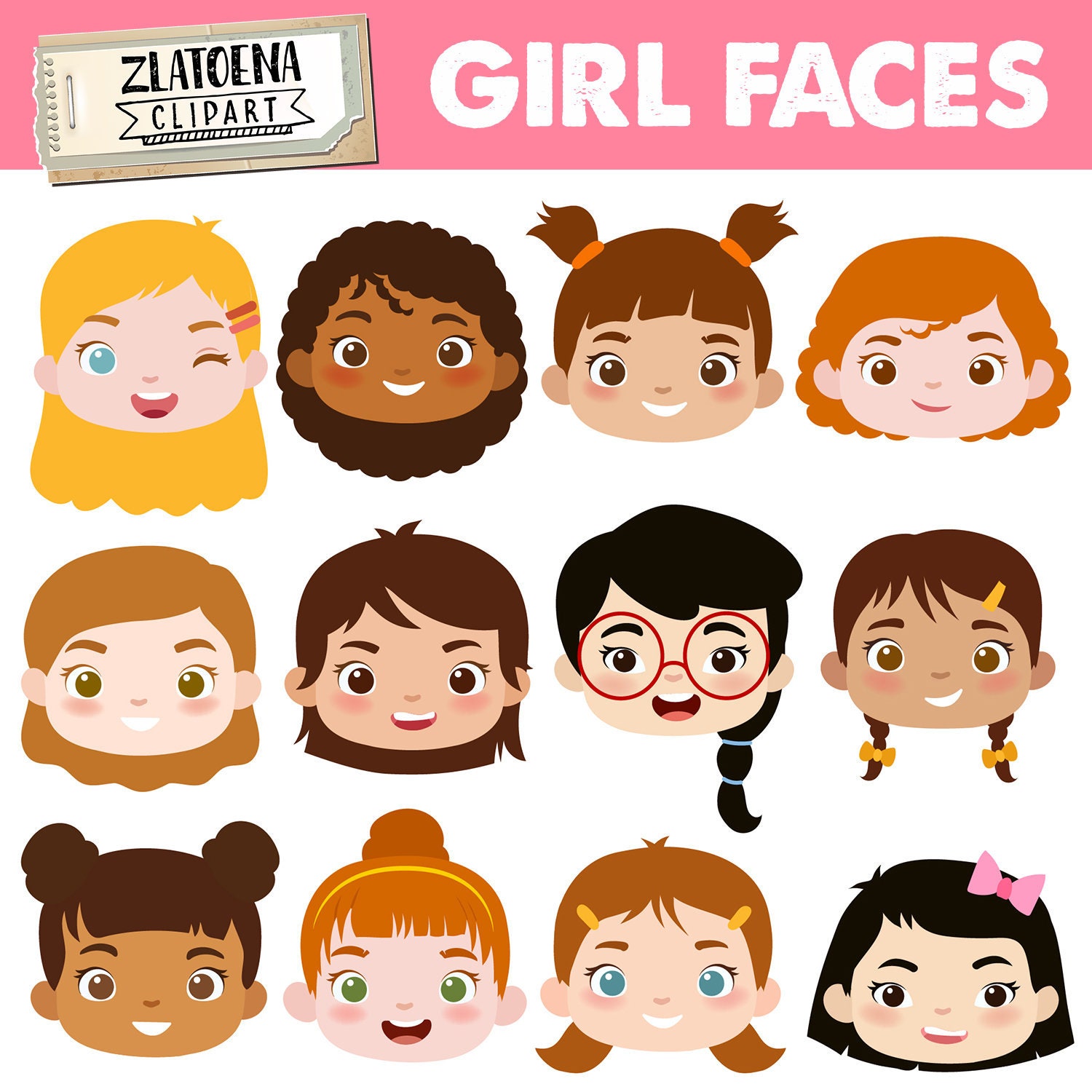 Cute Girl Faces Clipart Kids Faces Digital Clipart Cute Kids - Etsy