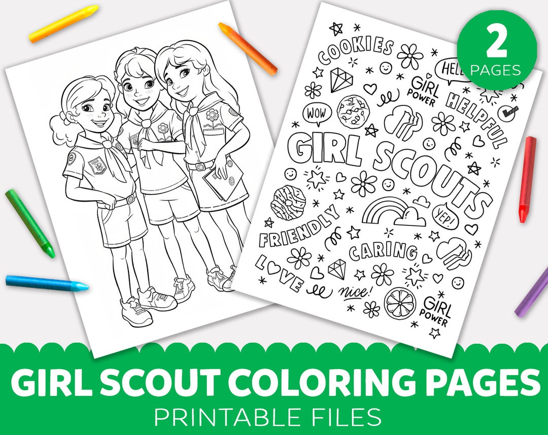 2 Girl Scouts Coloring Pages Girl Scout Coloring Book Cute - Etsy