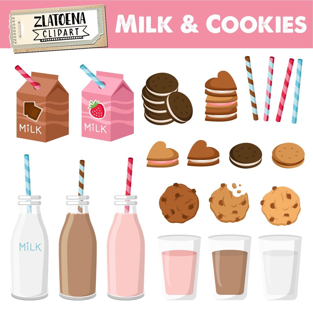 Milk and Cookies Clipart Set: Chocolate Chip Cookies (digital Download ...