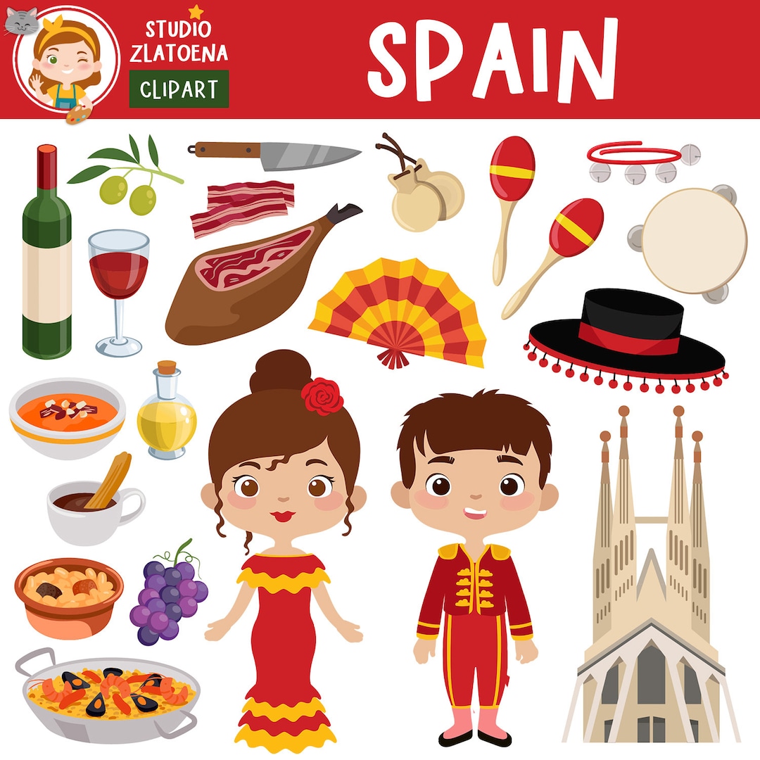 Spain Clip Art: Spanish Food, Flamenco, Travel Graphics (digital ...
