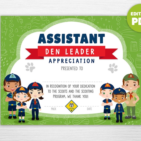 Cub Scout Den Leader Certificate - Etsy