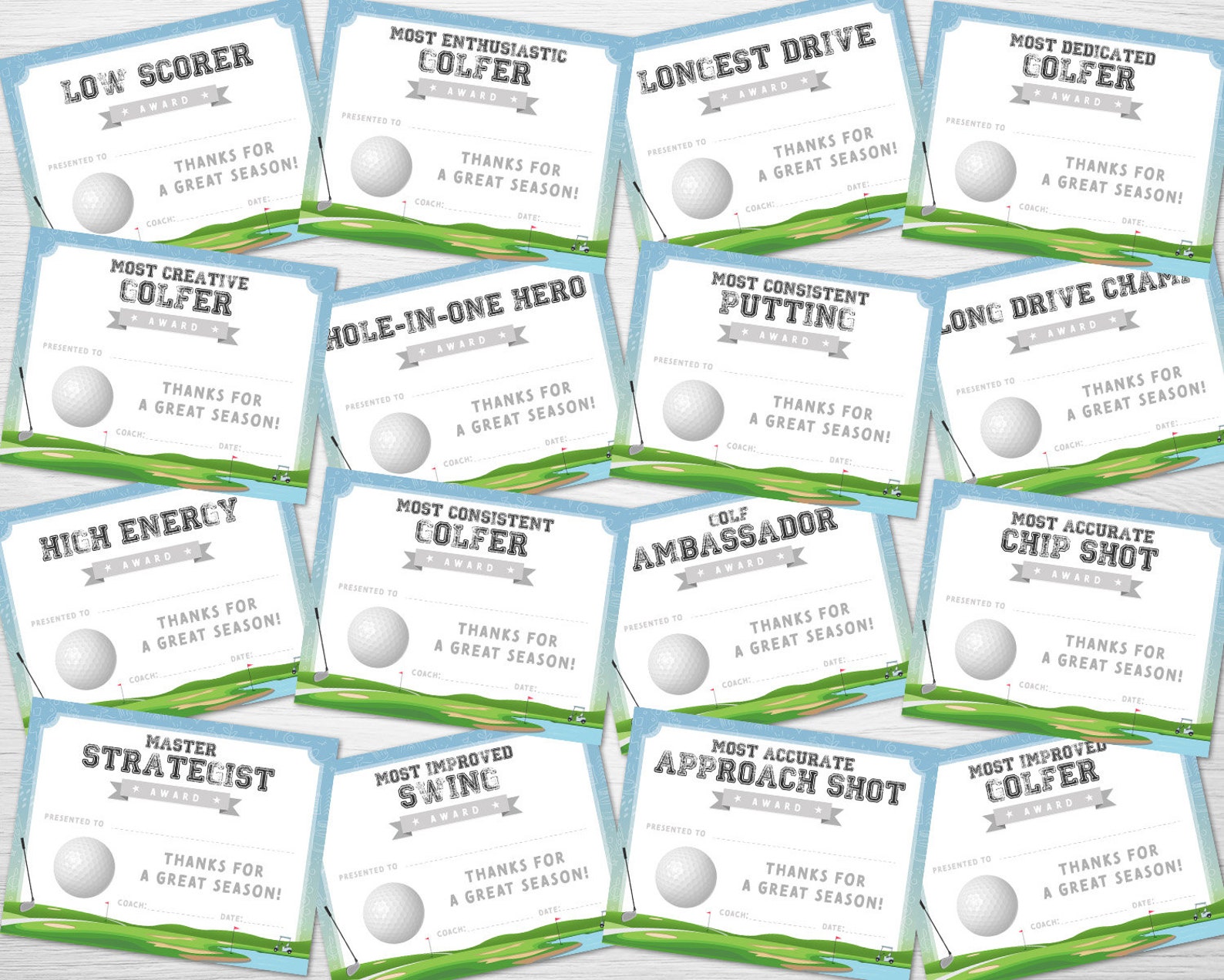 Editable Golf Award Certificates, Award Ceremony Certificates ...