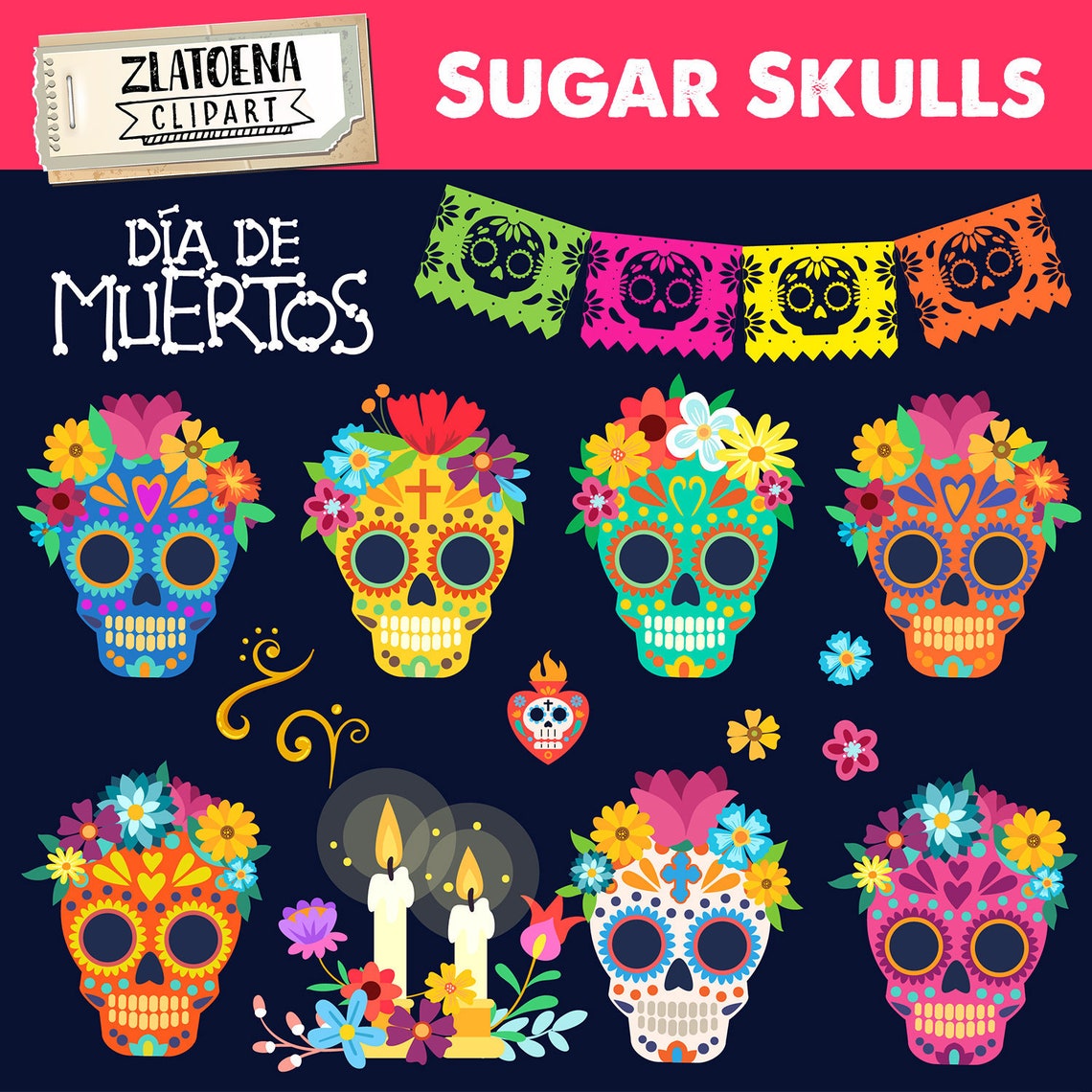 Sugar Skull Clipart Day of the Dead Clip Art Dia De Los - Etsy