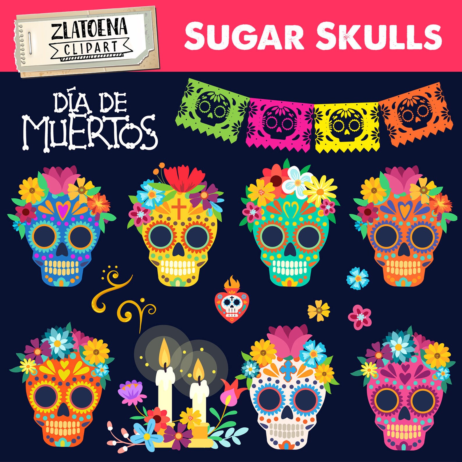 Sugar Skull Clipart Day of the Dead Clip Art Dia De Los - Etsy