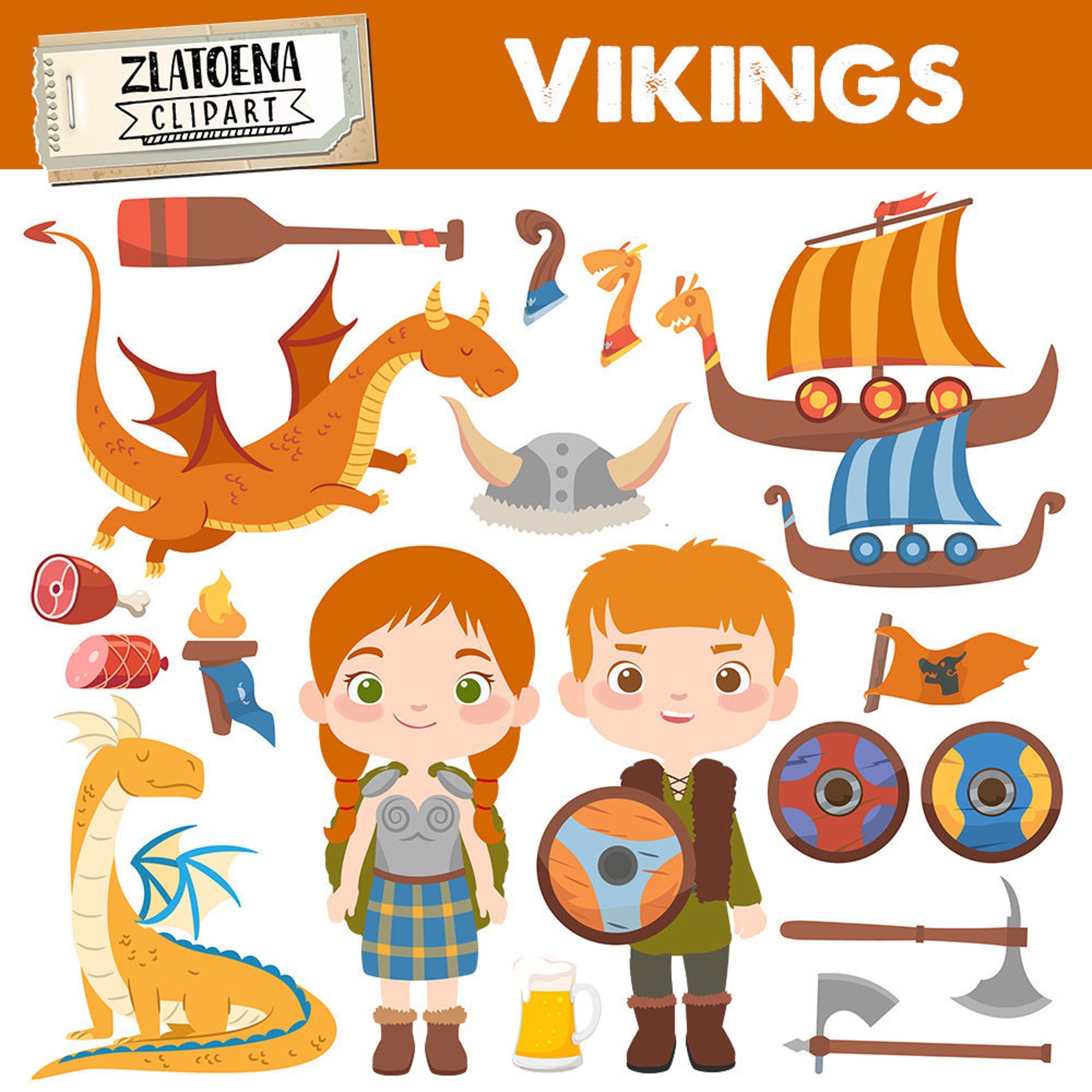 Viking Clip Art Vikings Graphics Dragon Clipart Ship Clipart - Etsy
