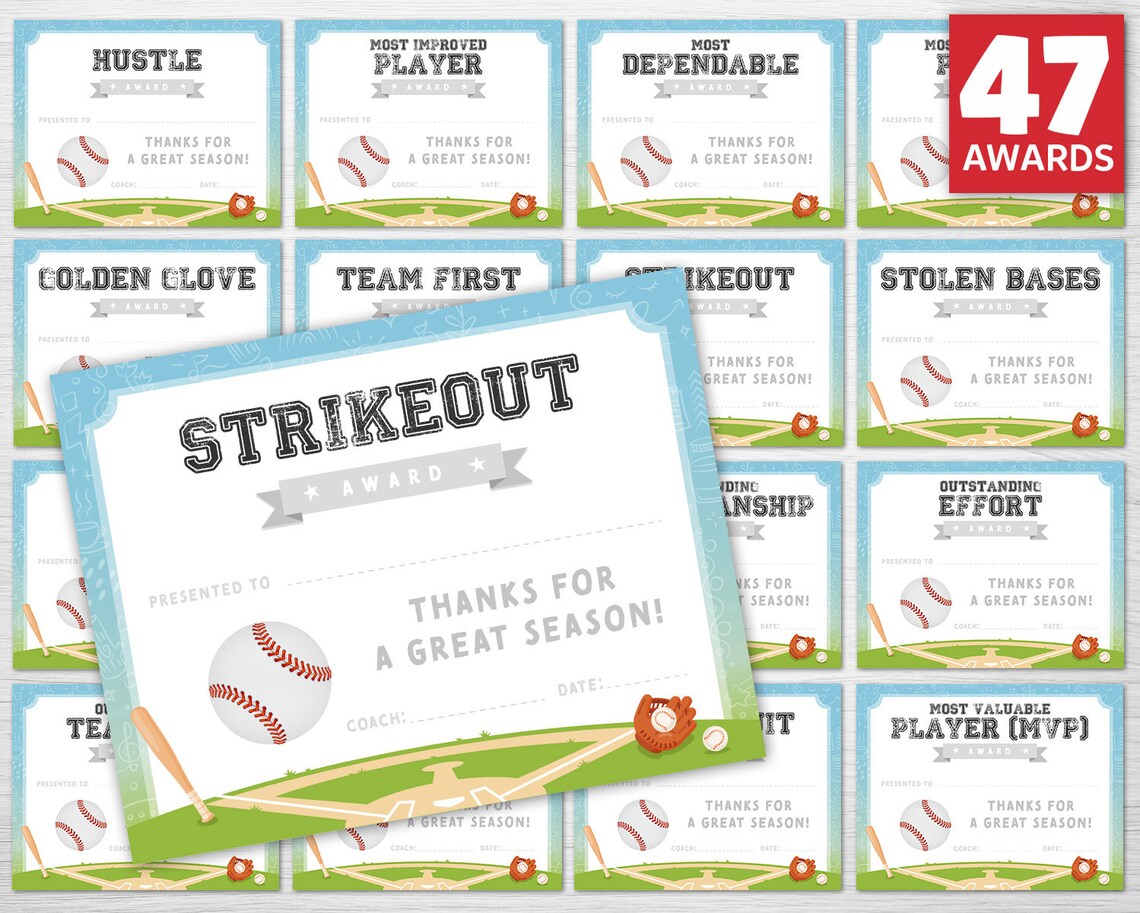 Editable Baseball Award Certificates Award Ceremony - Etsy